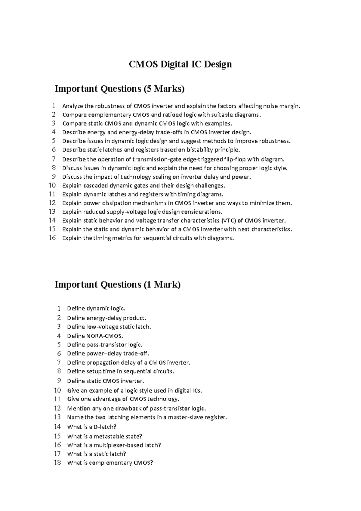 CDICD CMOS Digital IC Design Important Questions (5 Marks) - Studocu