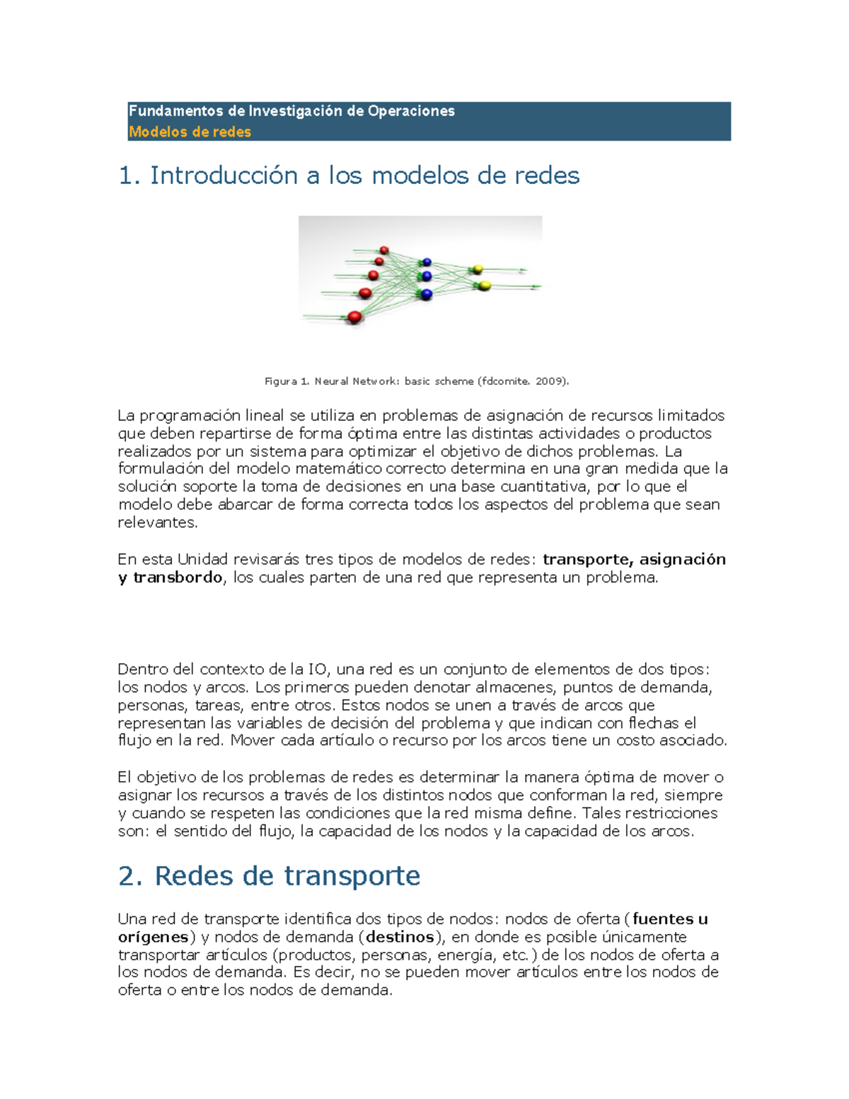 Modelo de Redes y Soluciones (Unidad 3 - Fundamentos de IO) - Studocu
