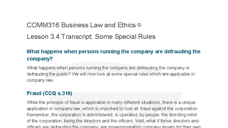 COMM316 Business Law & Ethics Lesson 3.4: Special Rules on Fraud - Studocu