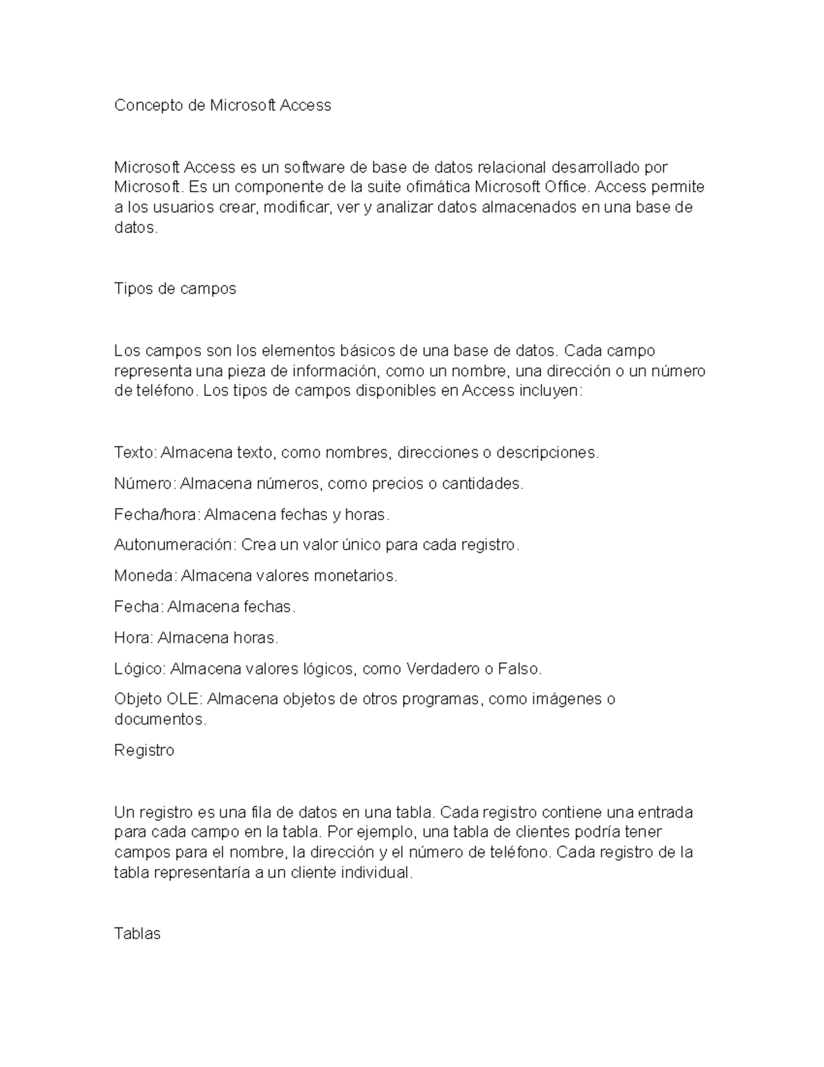 Conceptos y Uso de Microsoft Access: Guía Esencial - Studocu