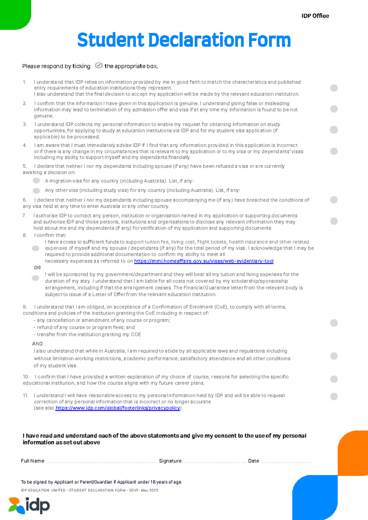 IDP AU Student Declaration Form - SEA - Studocu
