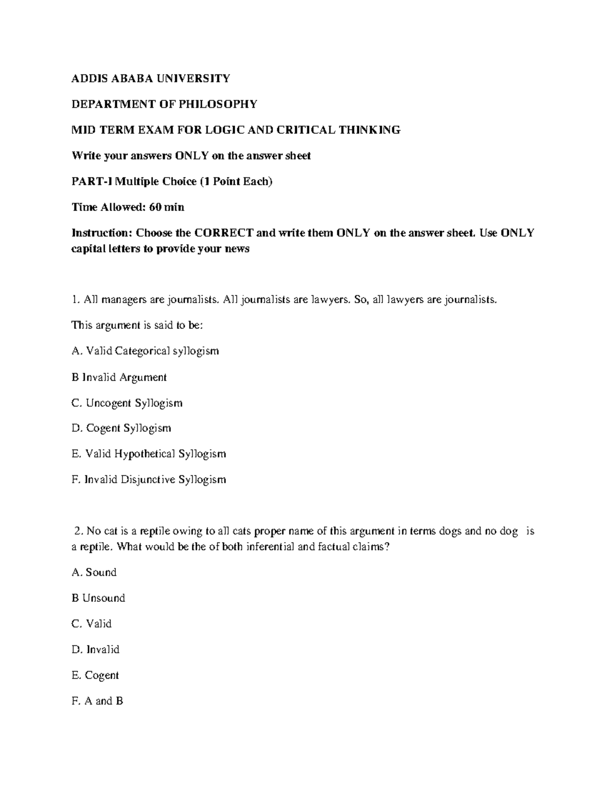 Logic Midterm Exam - AA2013: Practice Questions and Answers - Studocu