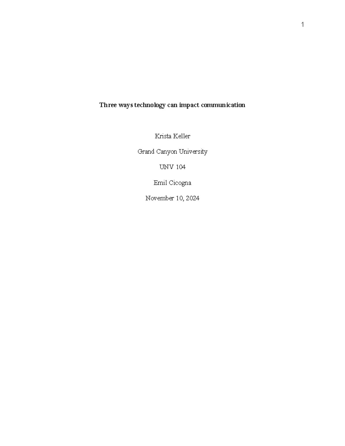 UNV 104 Expository Essay: Technology's Impact on Communication - Studocu