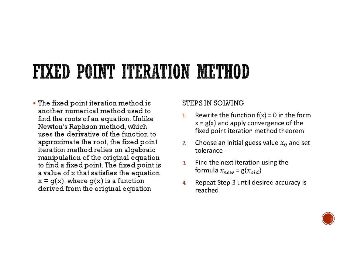 Lesson 4: Fixed Point Iteration Method for Root Finding - Studocu
