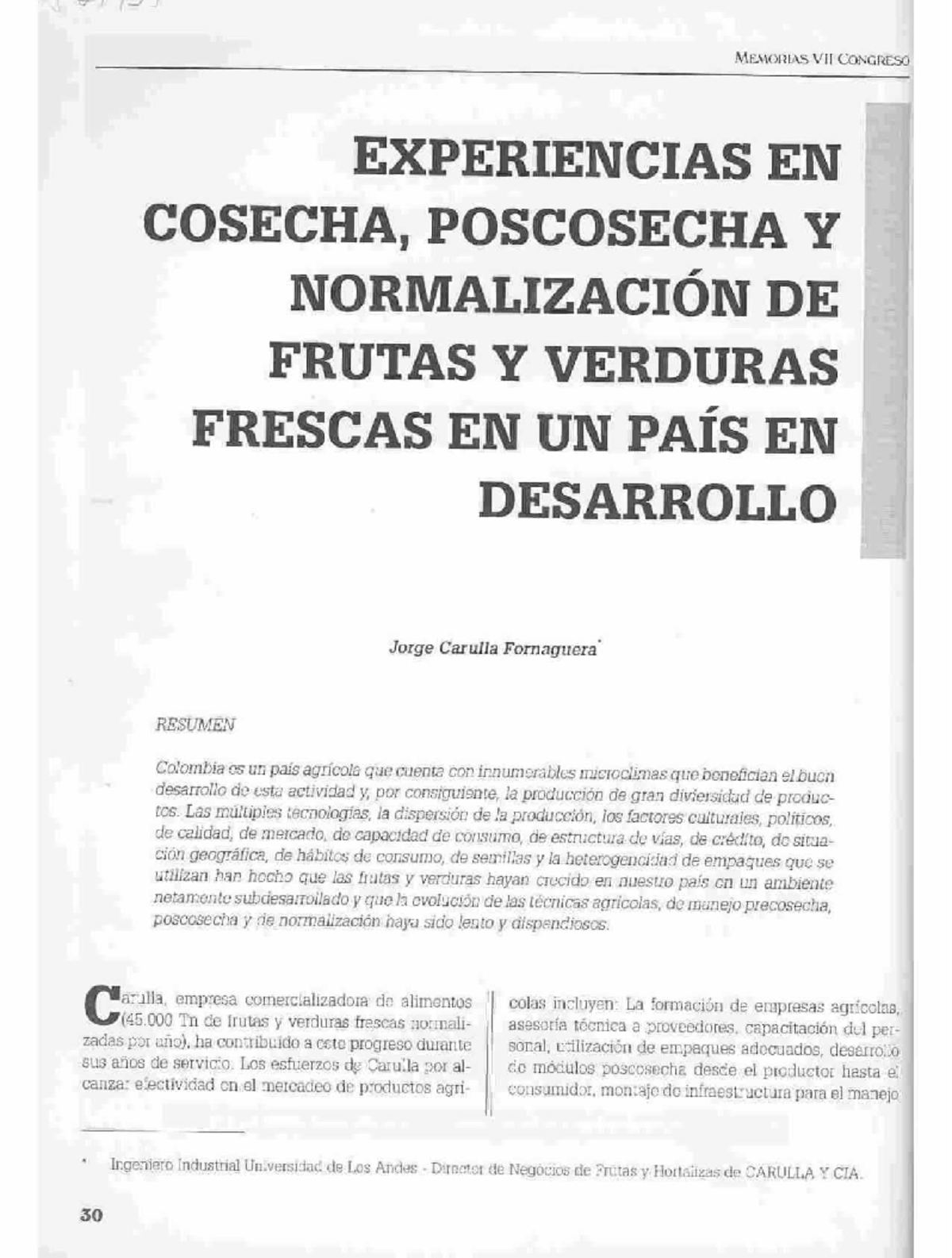 Memorias VII Congreso: Cosecha y Normalización de Frutas en Colombia ...