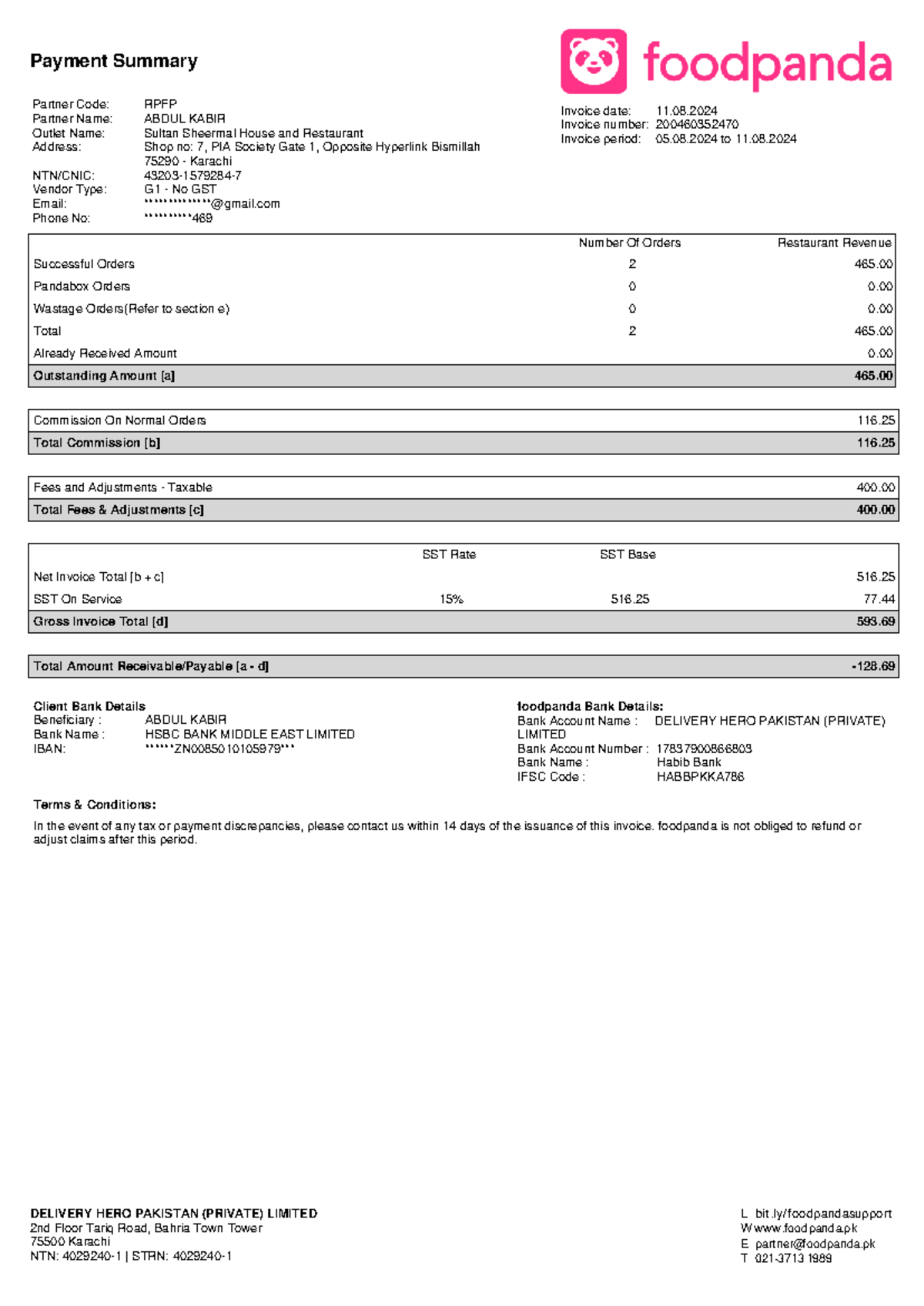 Payment Summary for Partner RPFP - Abdul Kabir (Invoice 200460352470 ...