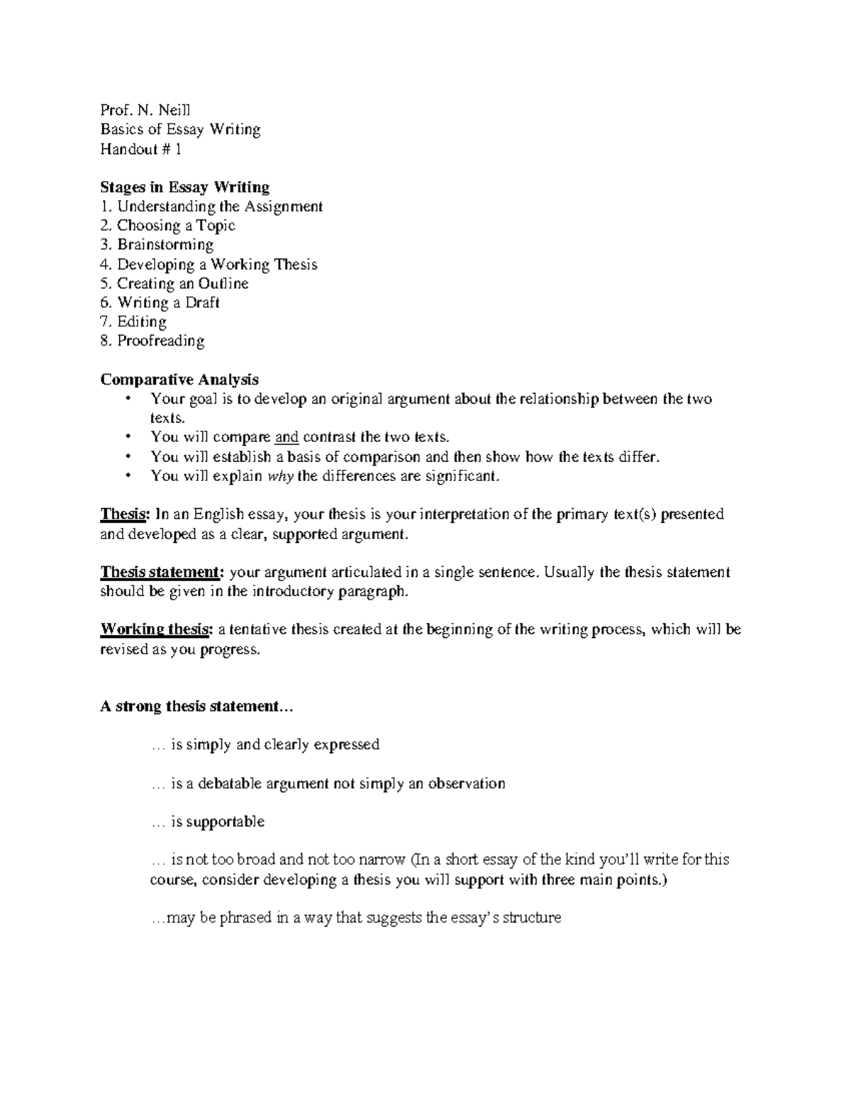 ENG 101: Basics of Essay Writing - Stages & Thesis Development - Studocu