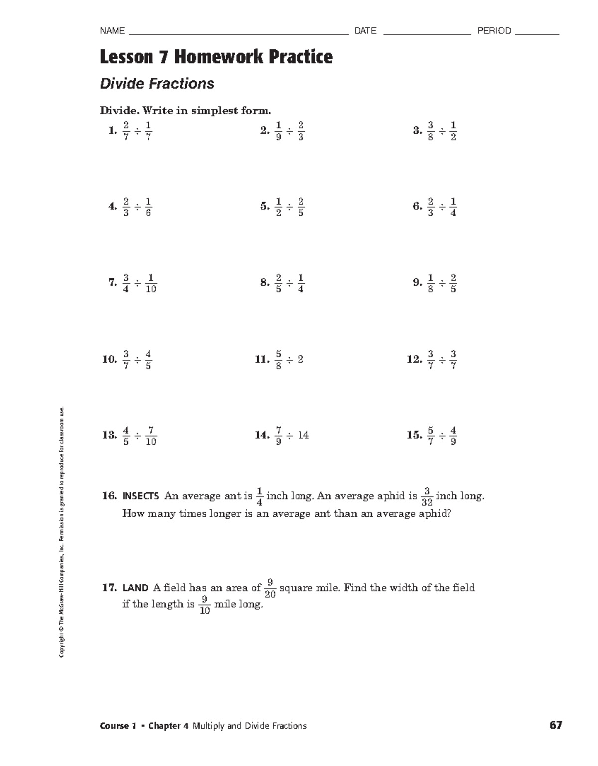 Course 1 Lesson 7 Homework: Dividing Fractions Practice - Studocu