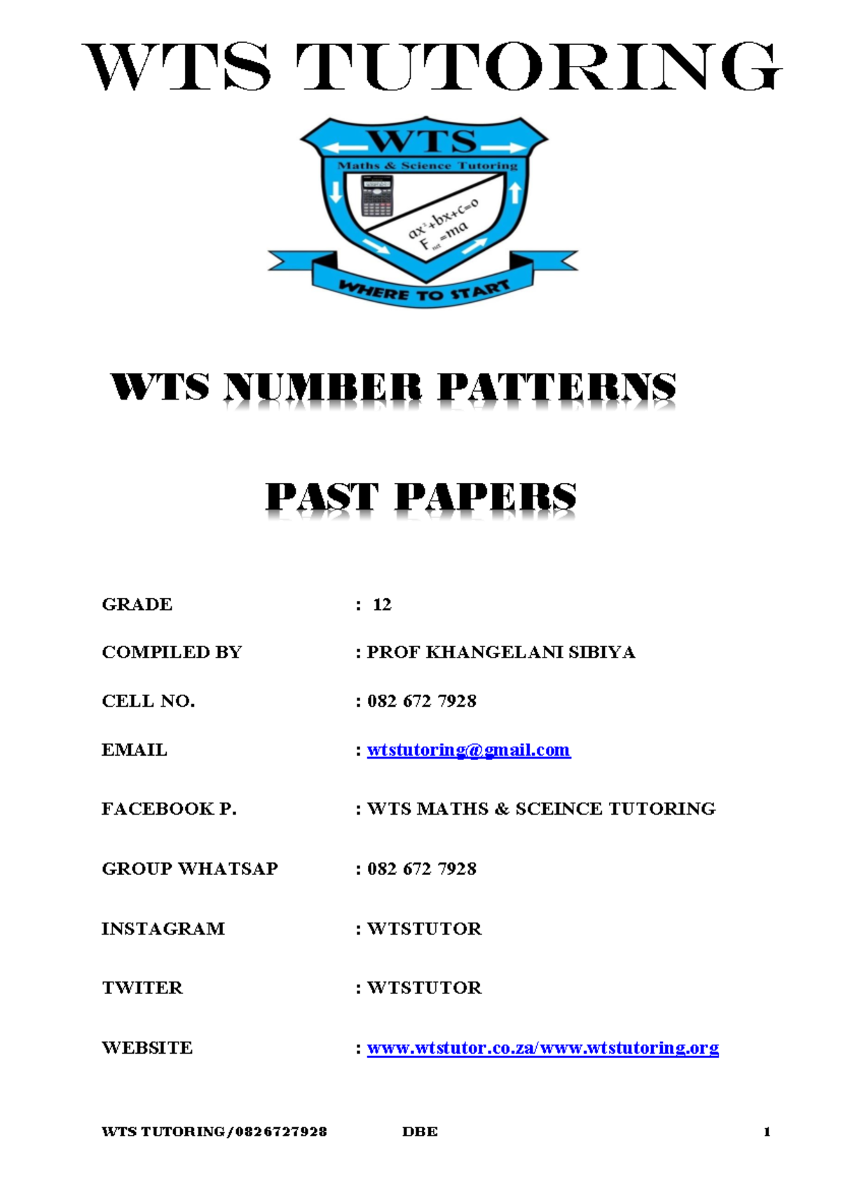 Grade 12 WTS Number Patterns Past Paper Questions (F) - Studocu