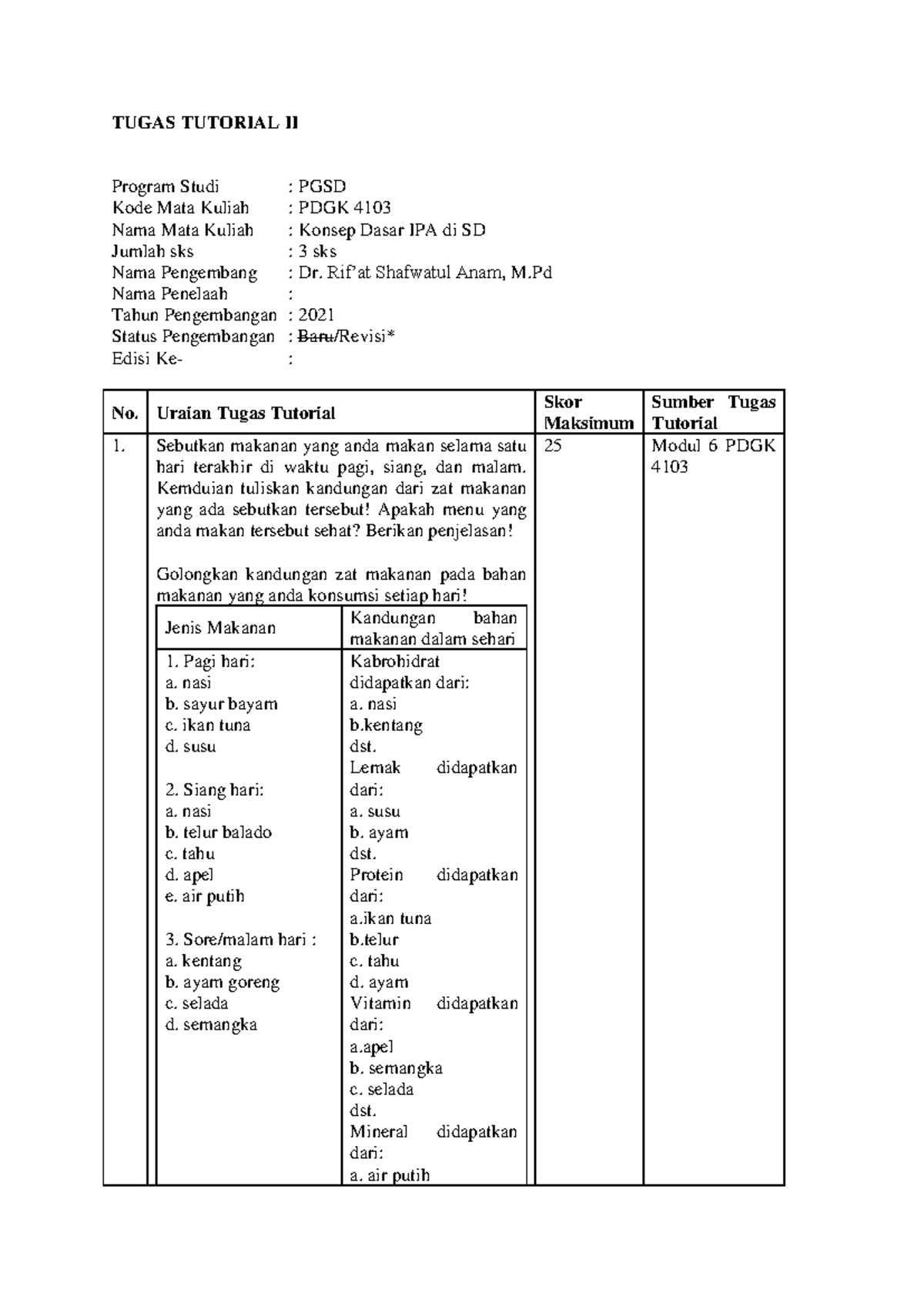 Tugas Tutorial II PDGK 4103: Konsep Dasar IPA di SD - Studocu