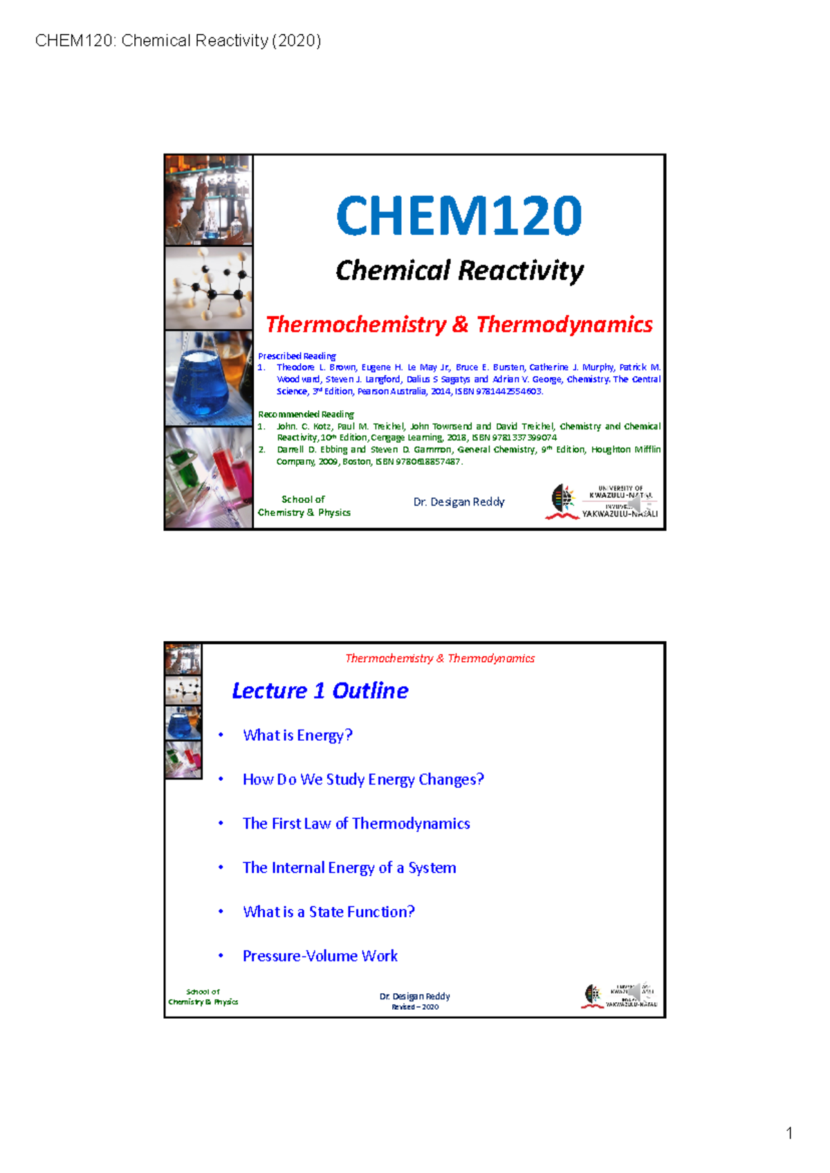 CHEM120 Thermochemistry Lecture 1 Handout - CHEM Chemical Reactivity ...