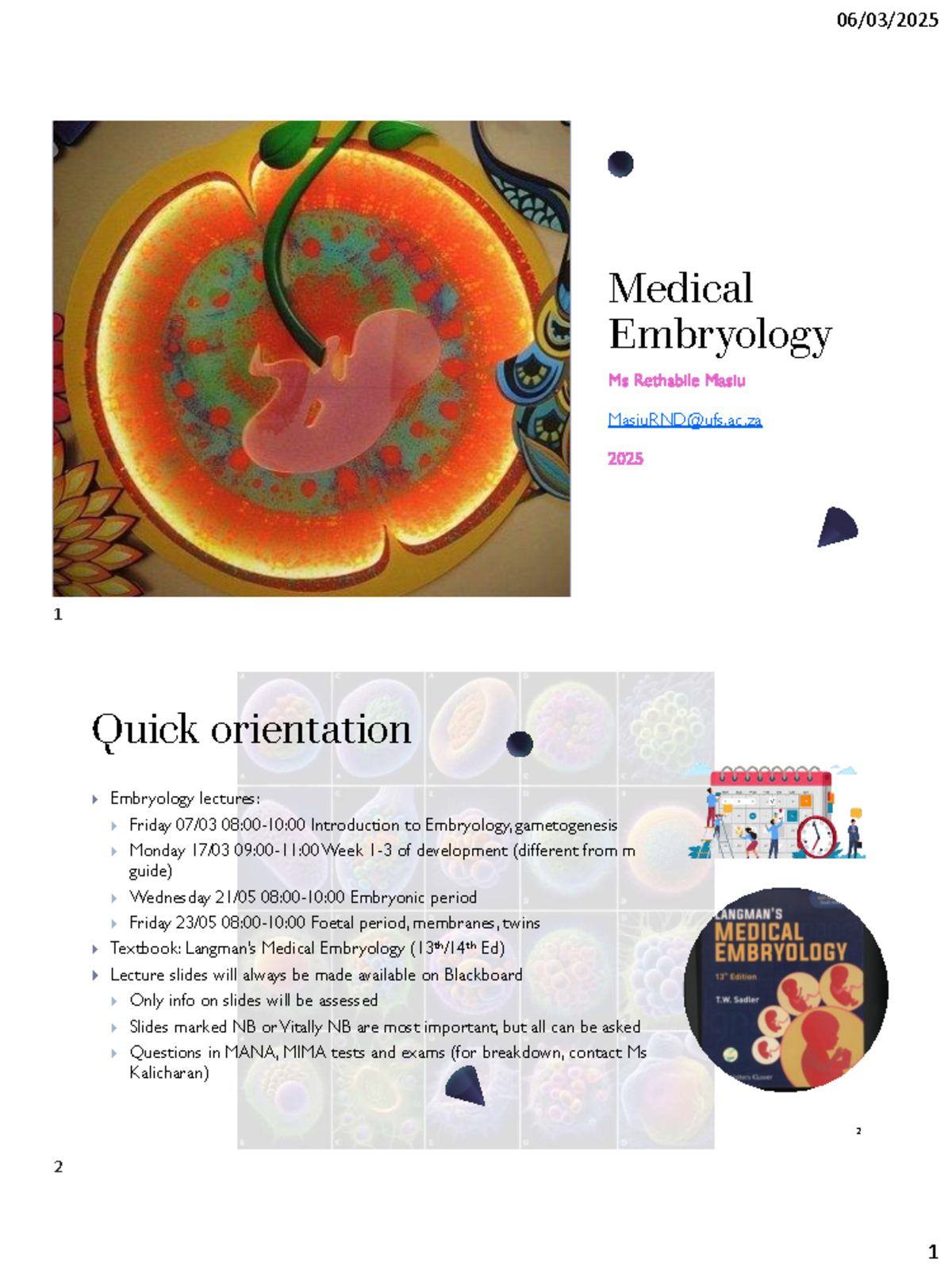 Medical Embryology 1: Quick Orientation and Key Concepts - Studocu