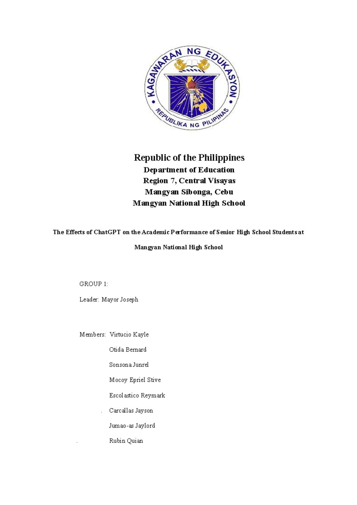 Group 1 Diamond Final Bookbind - Republic of the Philippines Department ...