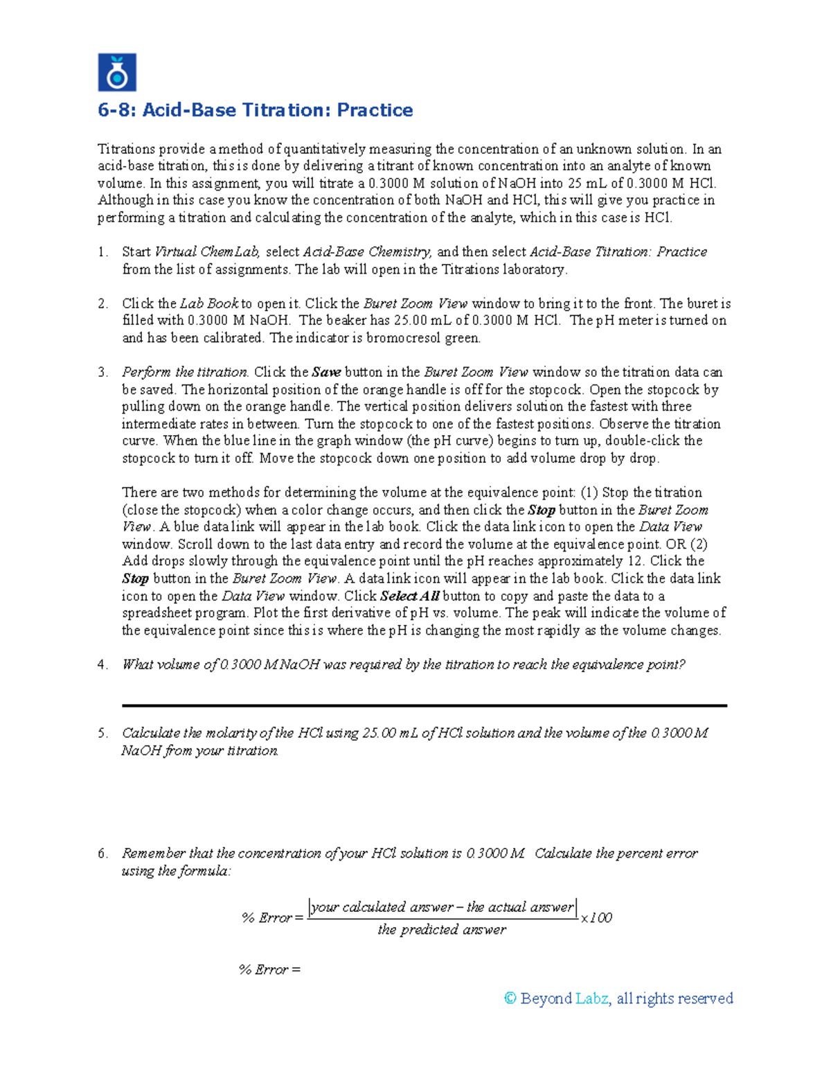 Acid-Base Titration Practice (Chem 101): Understanding Equivalence ...