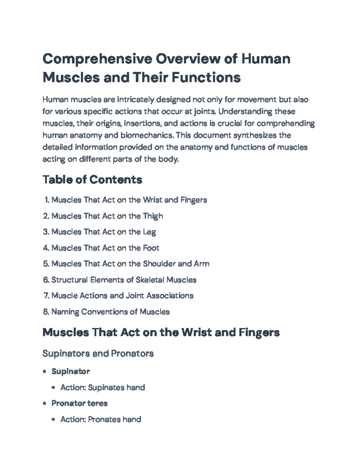 Detailed Muscle Anatomy and Functions Overview (ANAT 101) - Studocu