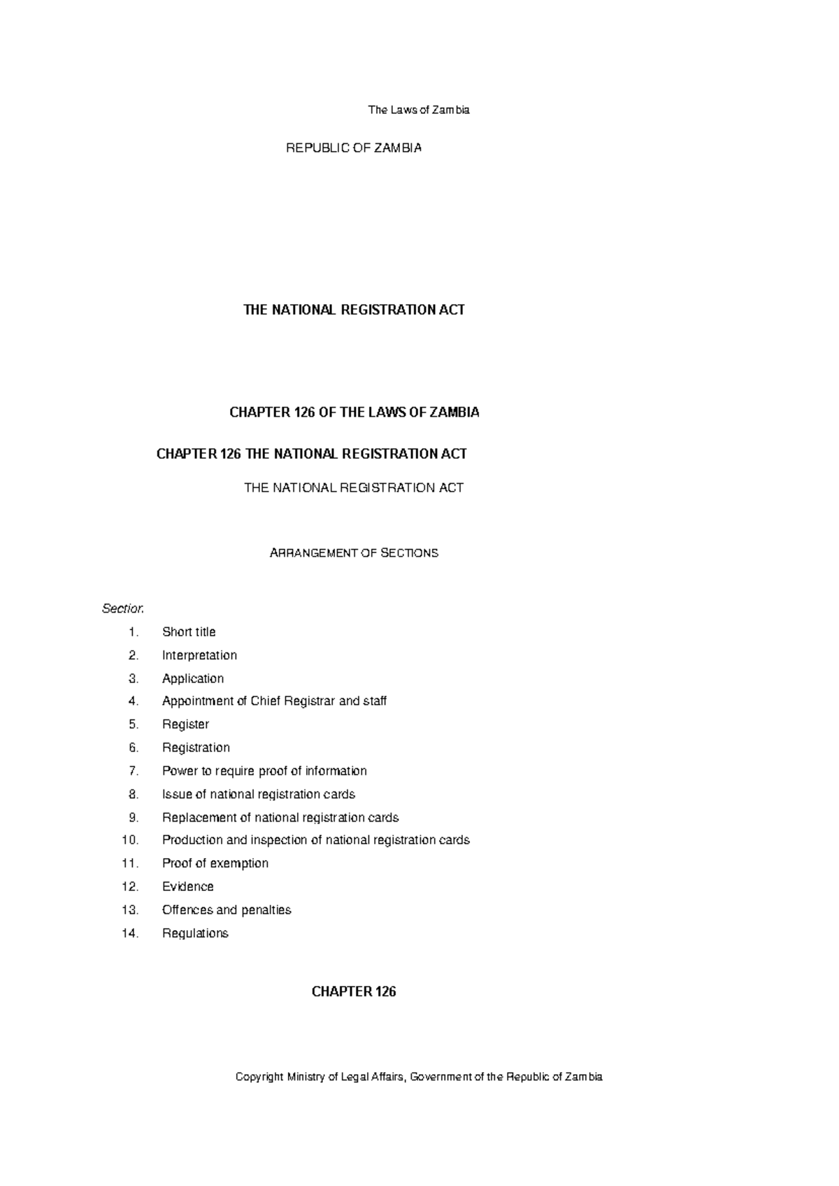 National Registration Act Overview: Chapter 126 of Zambian Laws - Studocu