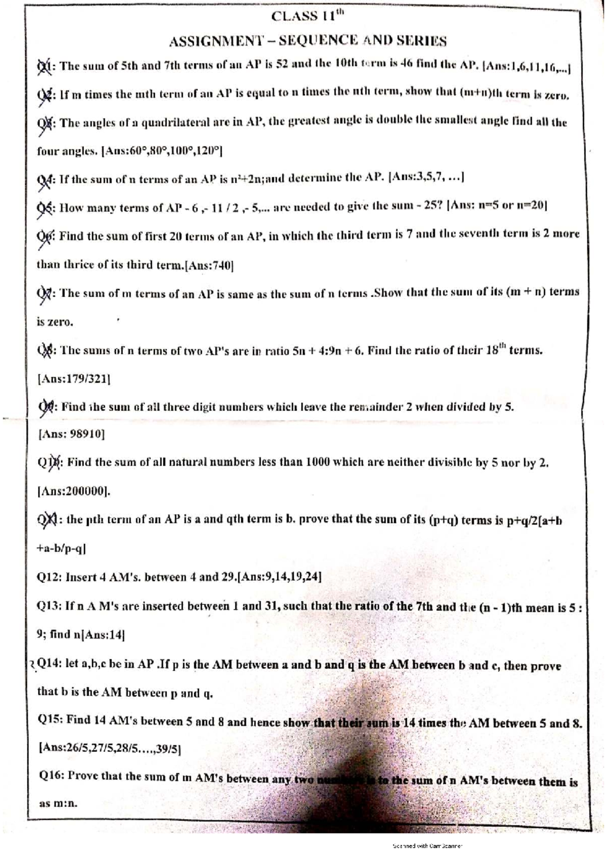 CLASS 11 ASSIGNMENT: SEQUENCE AND SERIES AP Problems - Studocu