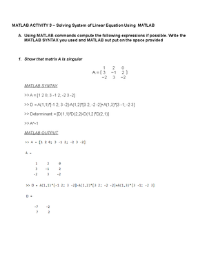 Matlab 5.1- Linear Combination Bandasan, Michaela JOY - NAME : Michaela Joy Bandasan SECTION ...