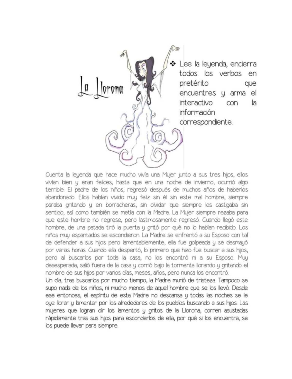 Leyenda de La Llorona - Actividades de Lectura en Pretérito - Studocu