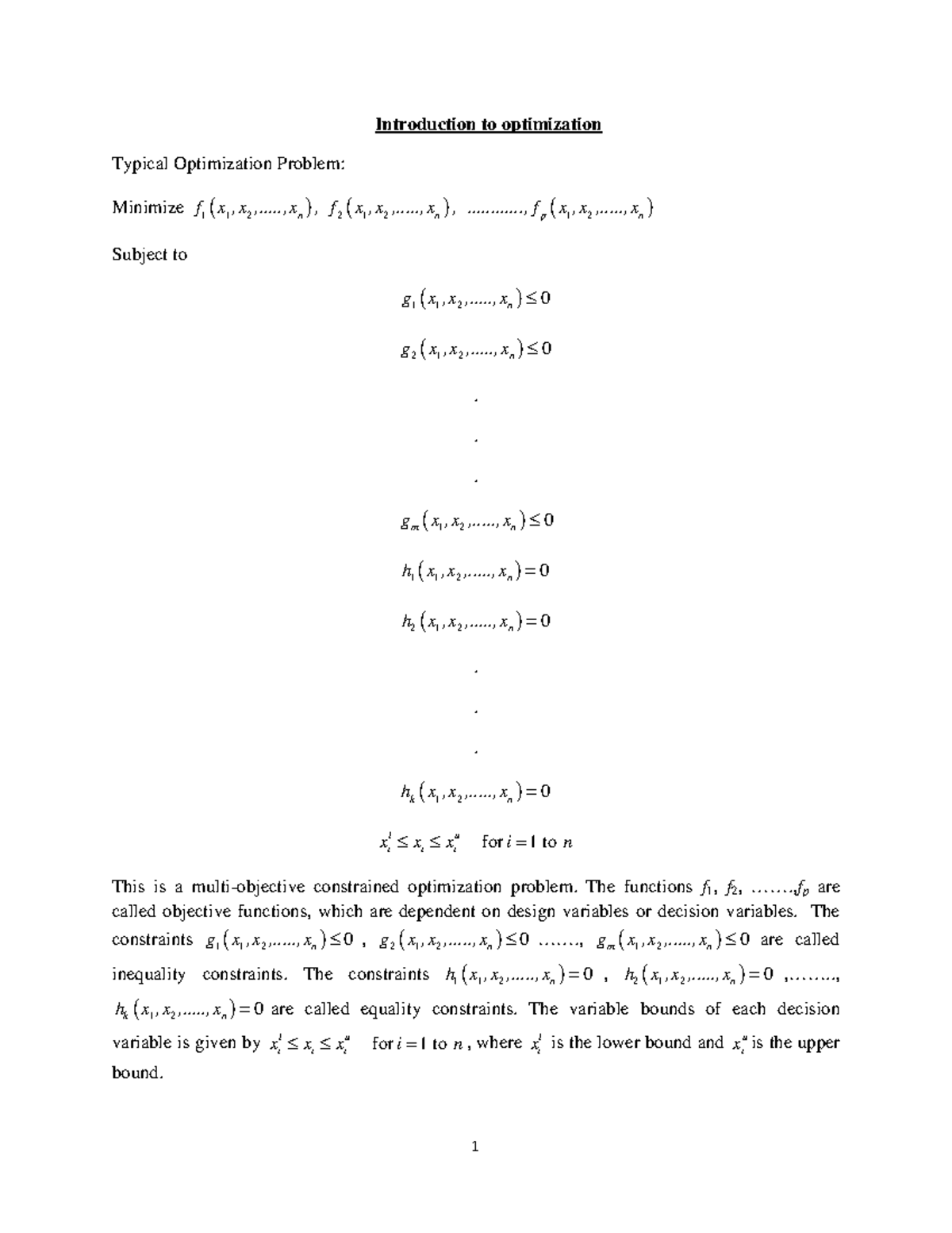 Optimization Techniques: Introduction to Constrained Problems (Course Code: - Studocu