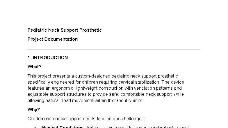 Pediatric Neck Support Prosthetic Project Documentation - Studocu