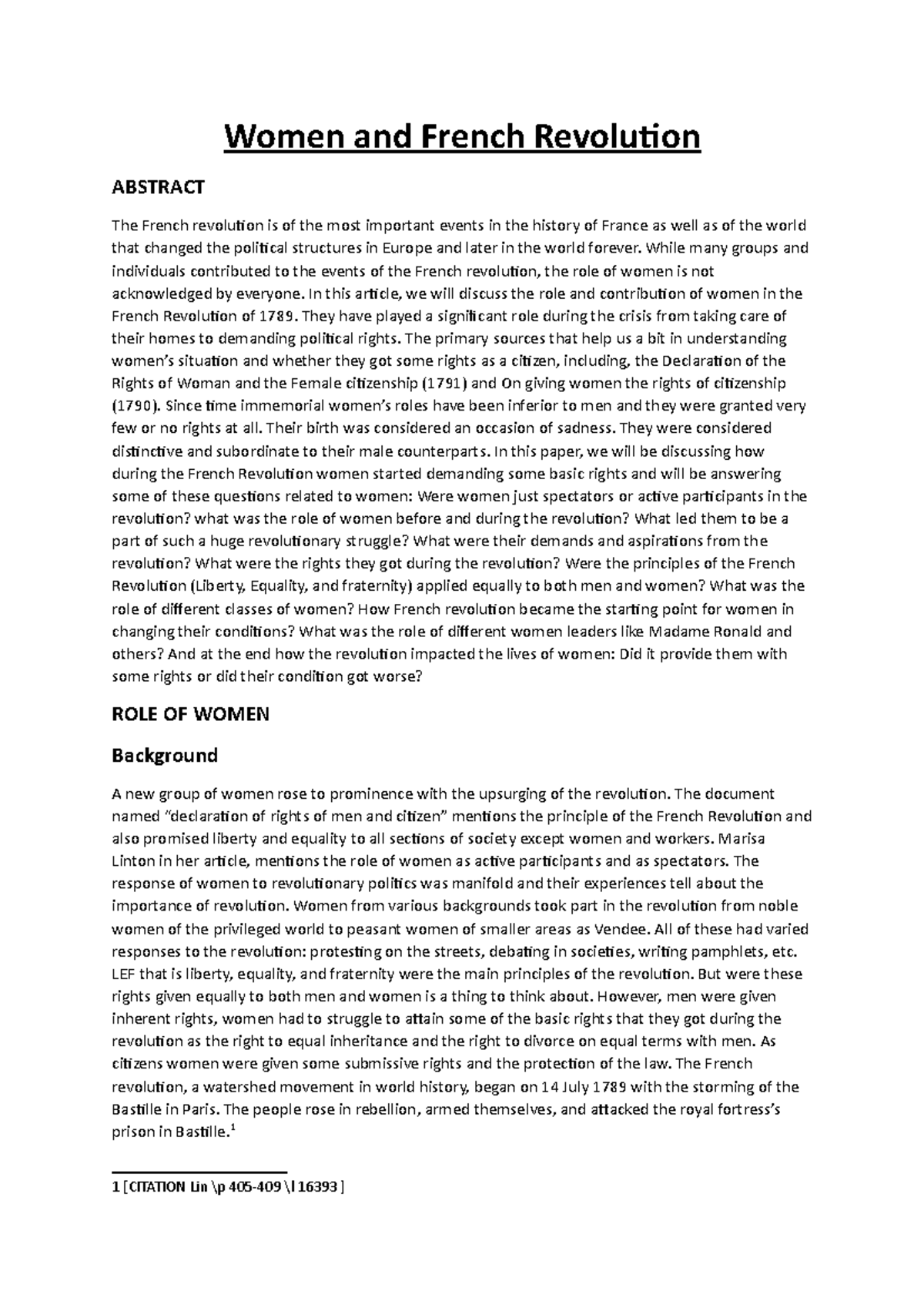 The Role of Women in the French Revolution: A Historical Analysis - Studocu