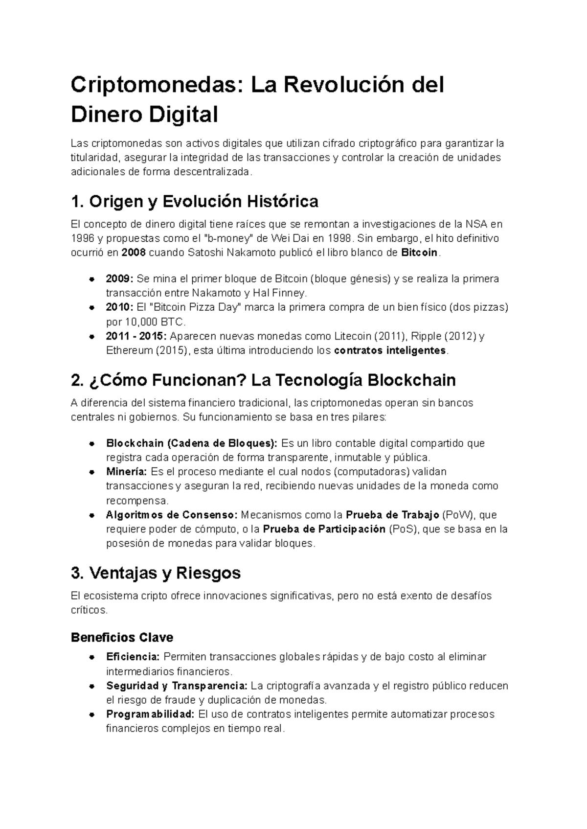 Criptomonedas: Evolución y Funcionamiento del Dinero Digital - Studocu
