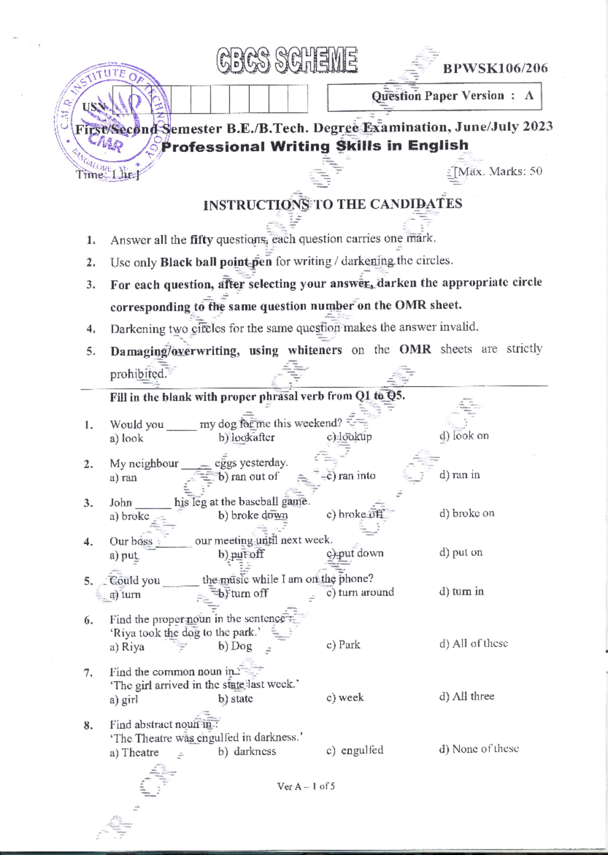 VTU QP Bpwsk 106 & 206: Professional Writing Skills June-July 2023 - Studocu