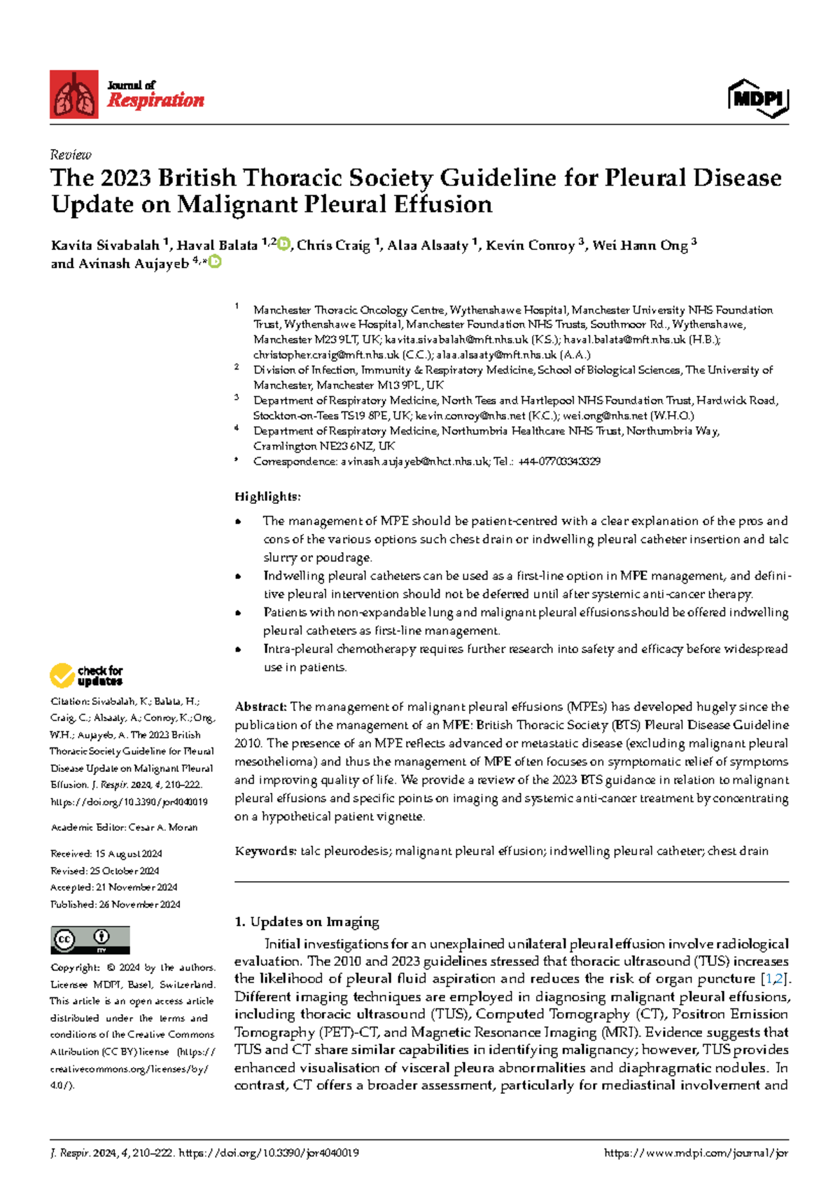 BTS 2023 Guidelines Review: Malignant Pleural Effusion Management - Studocu