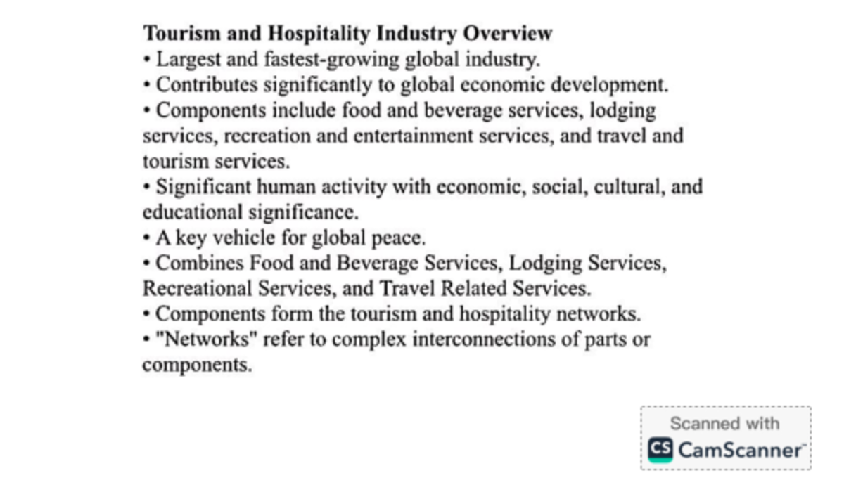 Tourism and Hospitality Industry Overview - Contributes significantly ...