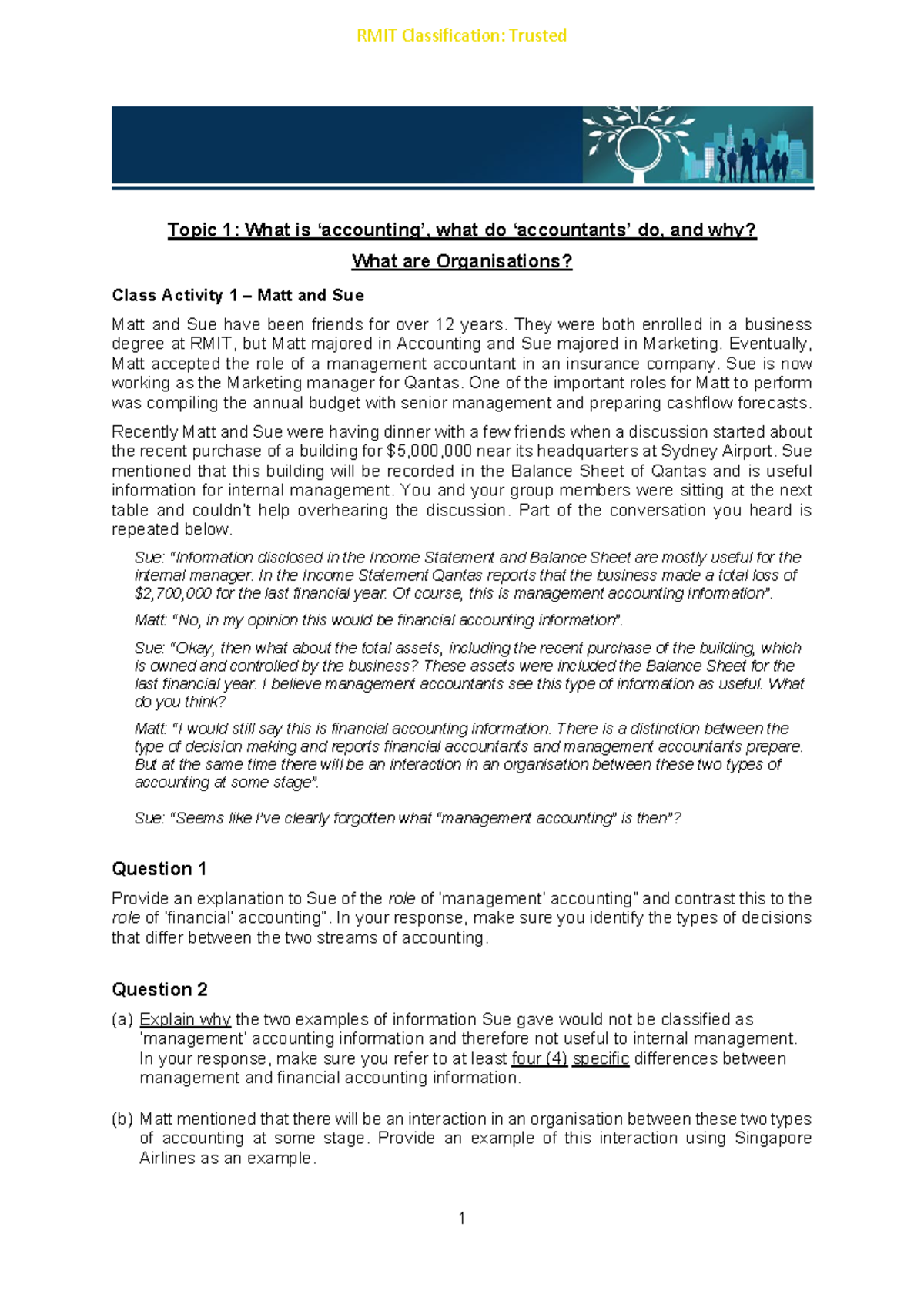 Tutorial 2 - Introducing Accounting - 1 Accounting in Organisations and ...