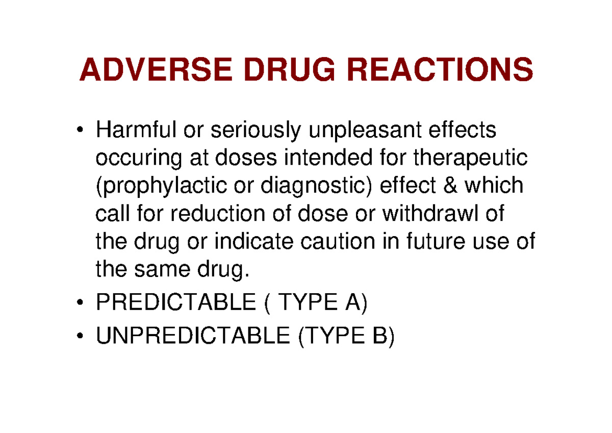 Summary of Adverse Drug Reactions (ADR) - Key Concepts and ...