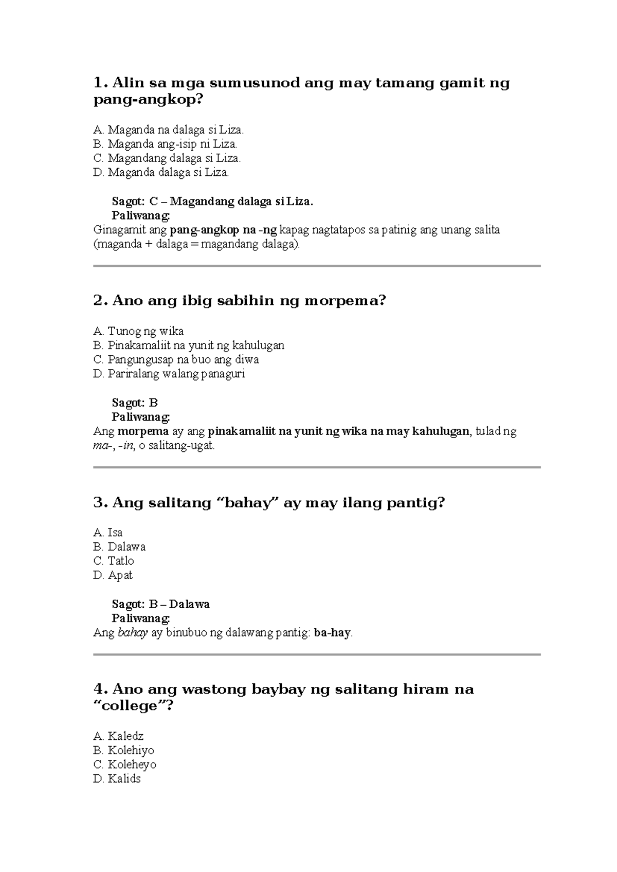 BLEPT Reviewer sa Filipino (General Education) - Exam Questions and ...