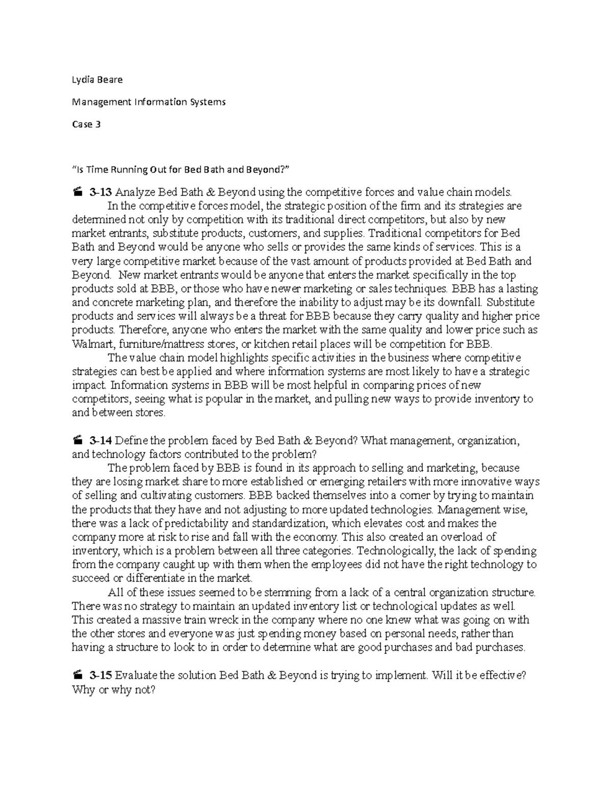 MIS 301: Case Study 3 - Analyzing Bed Bath & Beyond's Challenges and Strategies - Studocu