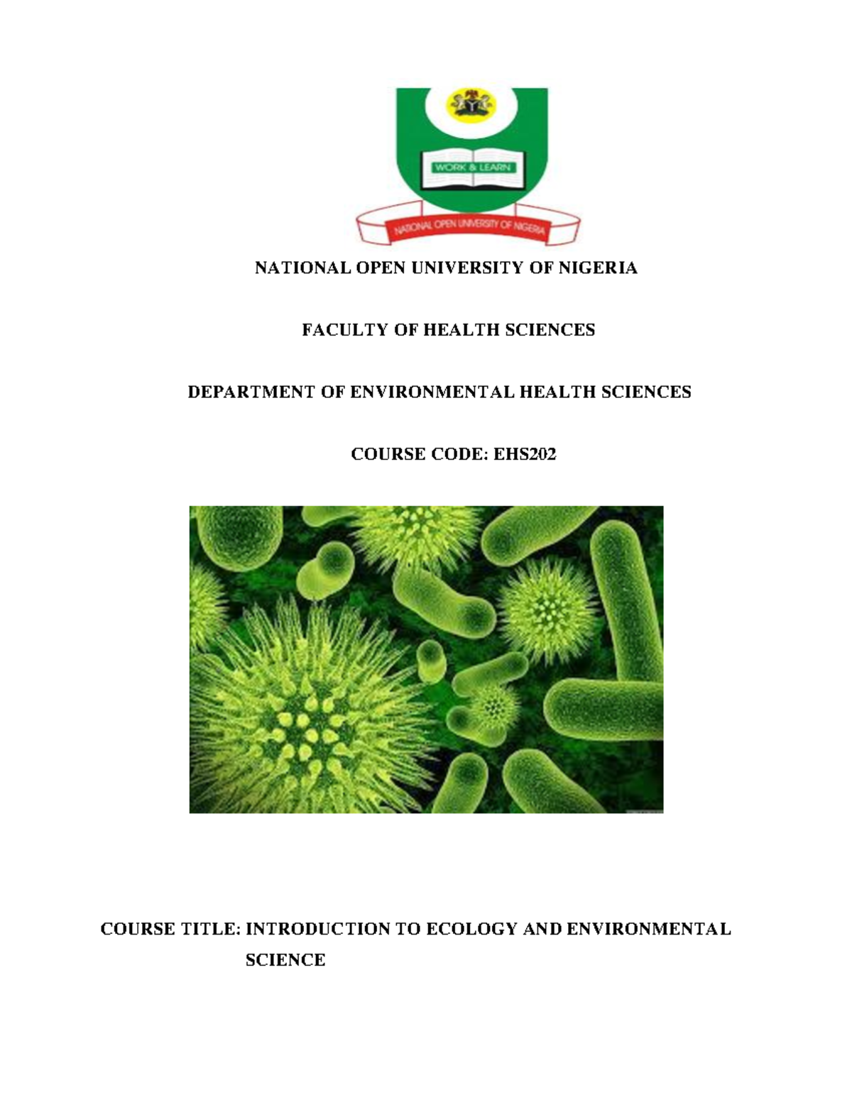 EHS202 Course Guide: Introduction to Ecology and Environmental Science ...