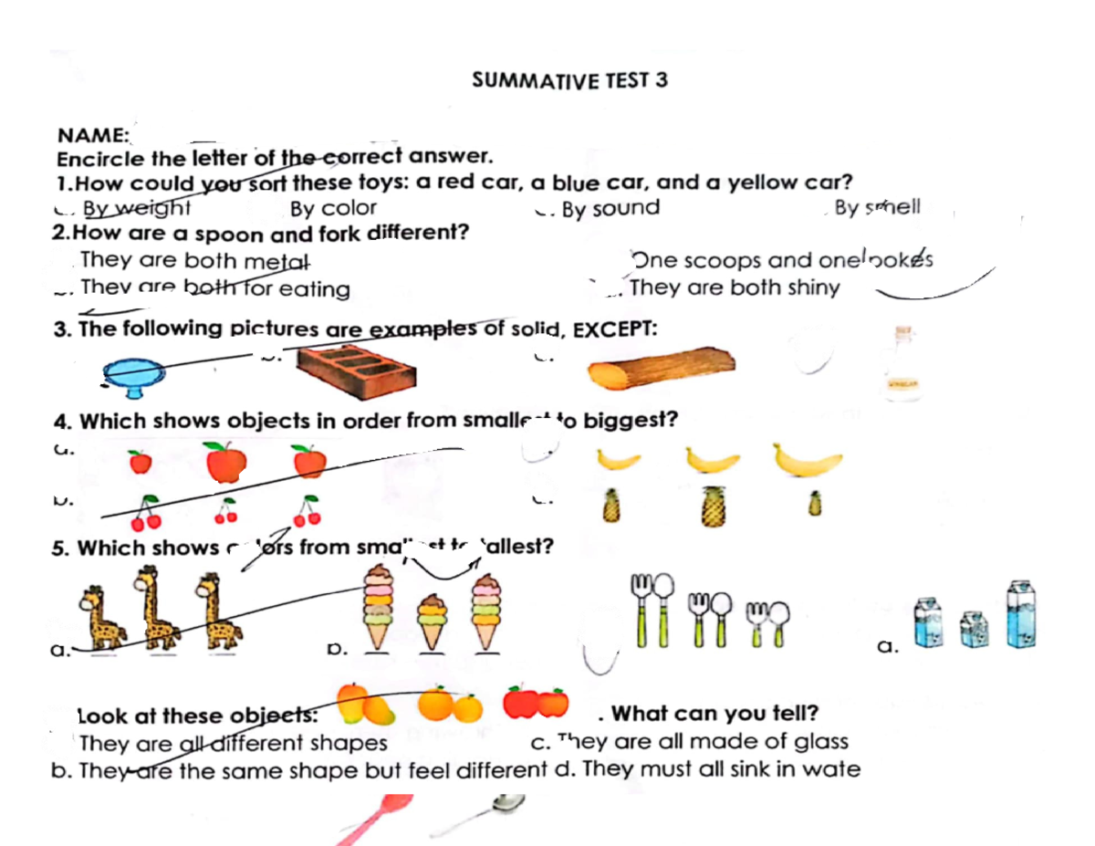 Summative Test 3: Toy Sorting and Object Comparison Activities - Studocu