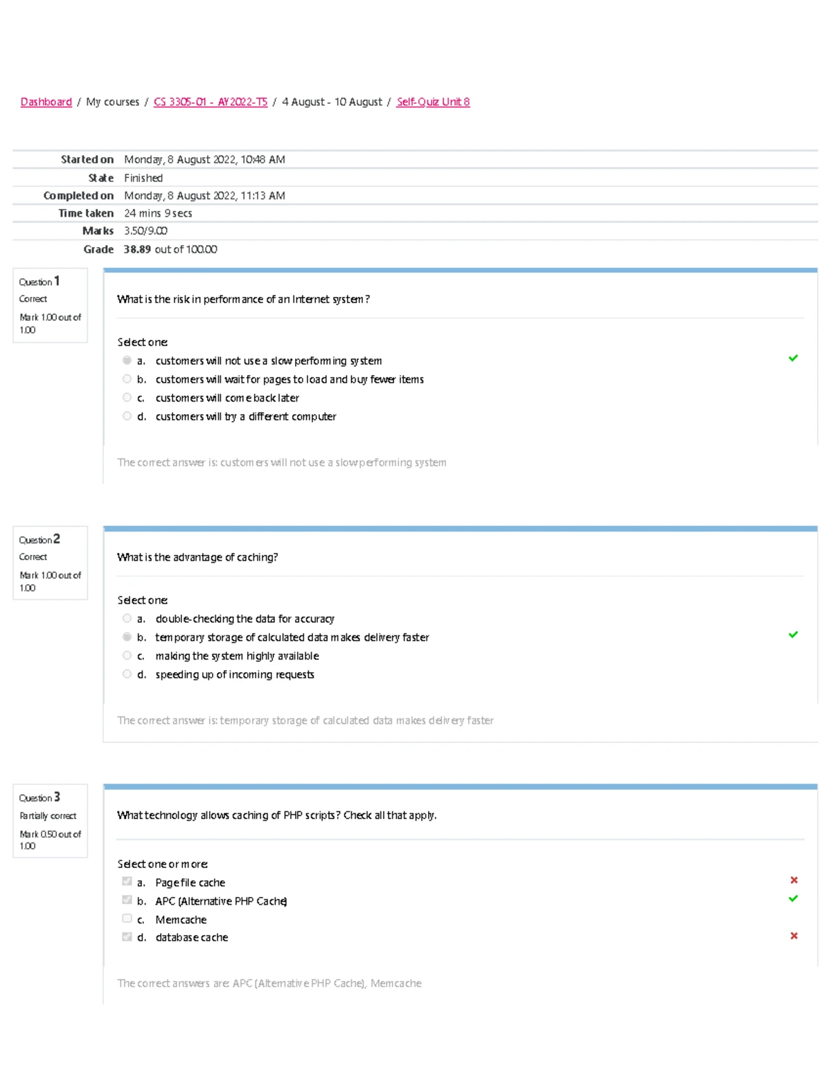 Graded Quiz Unit 3 Attempt review - Question 1 Correct Mark 1 out of 1. Question 2 Correct Mark ...