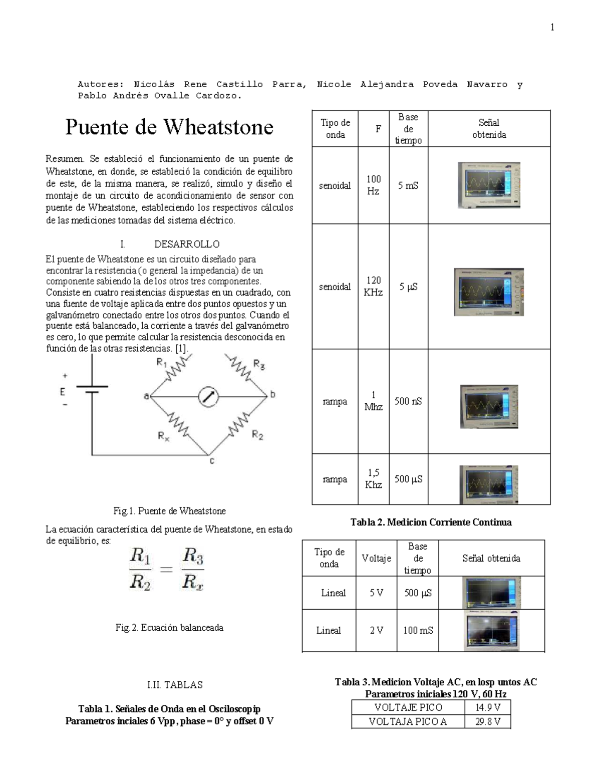 Osciloscopio Informe Practica De Laboratorio Puente De Wheatstone