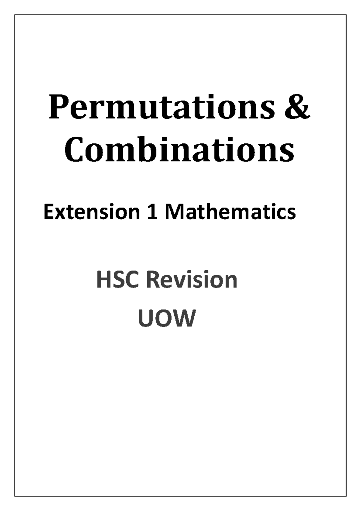 HSC Mathematics Revision: Permutations & Combinations Practice UOW ...