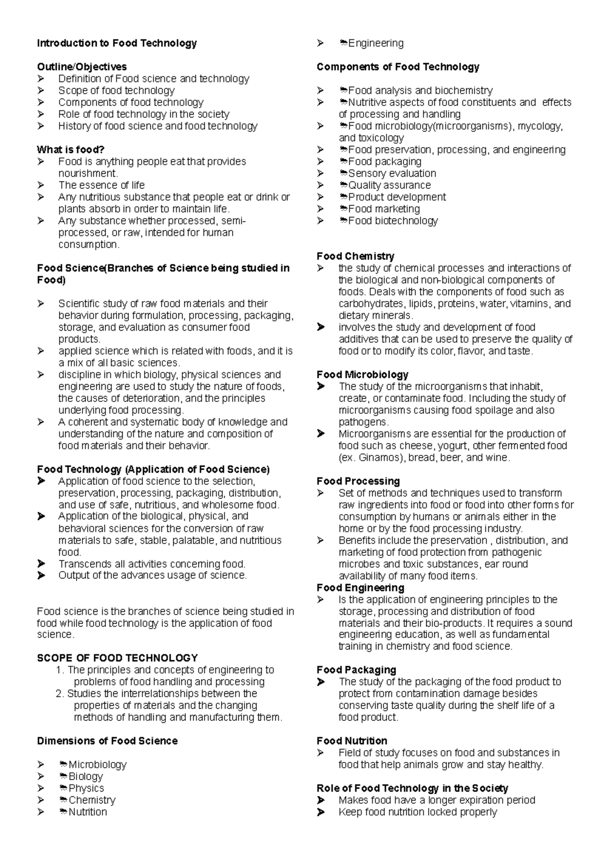 Introduction to Food Technology (FT 101) - Topic 1 Overview - Studocu