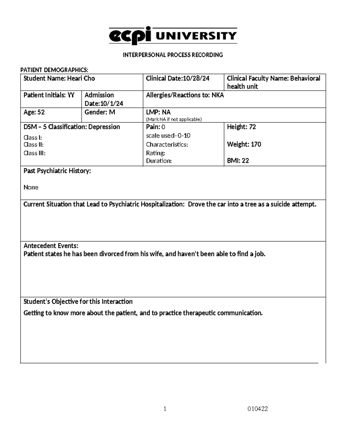 Interpersonal Process Recording 010422 - INTERPERSONAL PROCESS ...