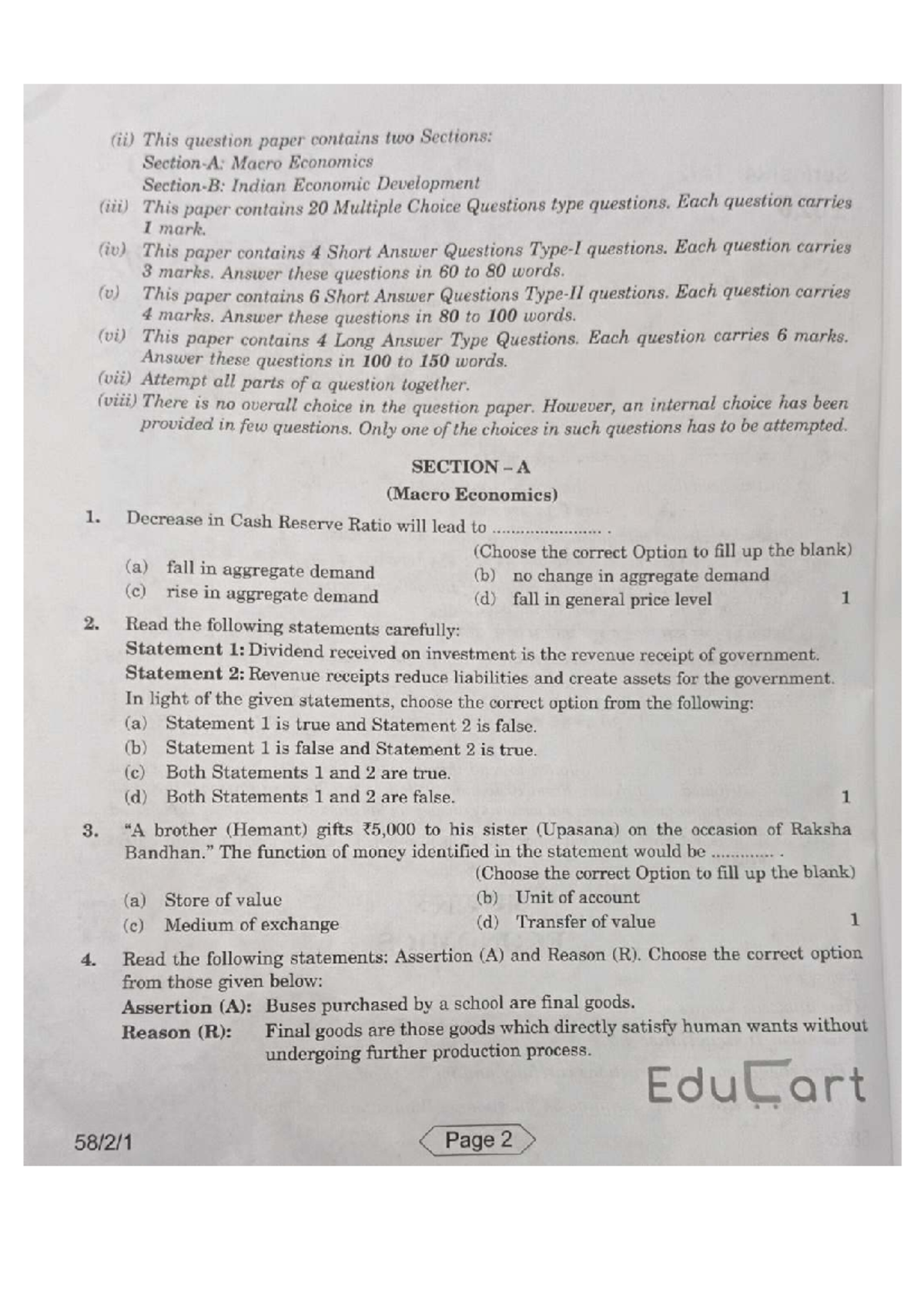 Eco Sample 1 - Macro Economics Exam Paper (Govt School) - Studocu