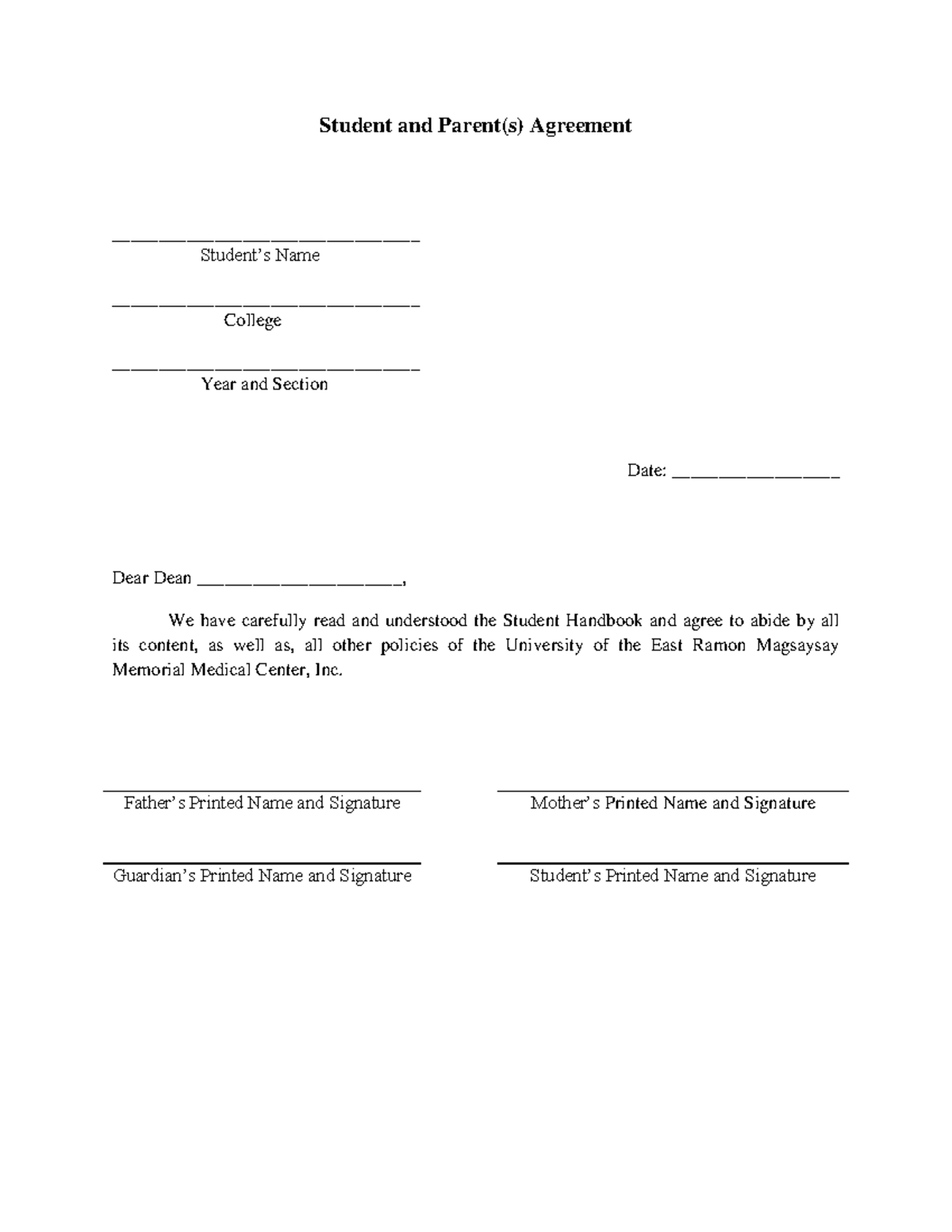 Student-and-Parents-Agreement - Student and Parent(s) Agreement