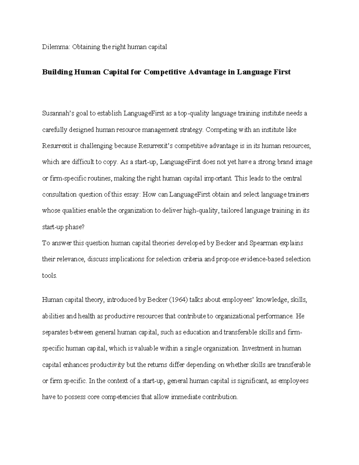 Building Human Capital for Competitive Advantage: A Case Study on ...