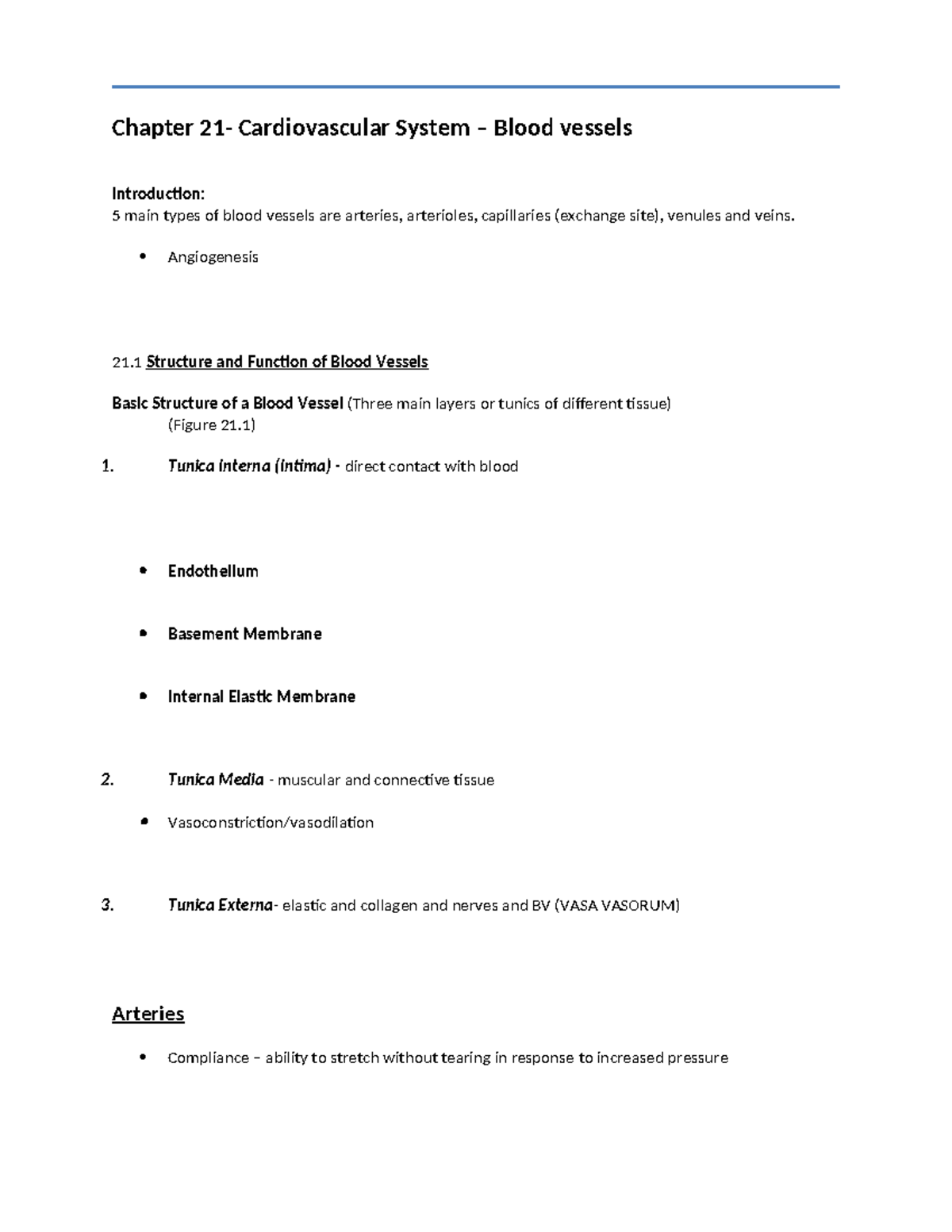 Chapter 21: Cardiovascular System - Blood Vessels and Hemodynamics ...