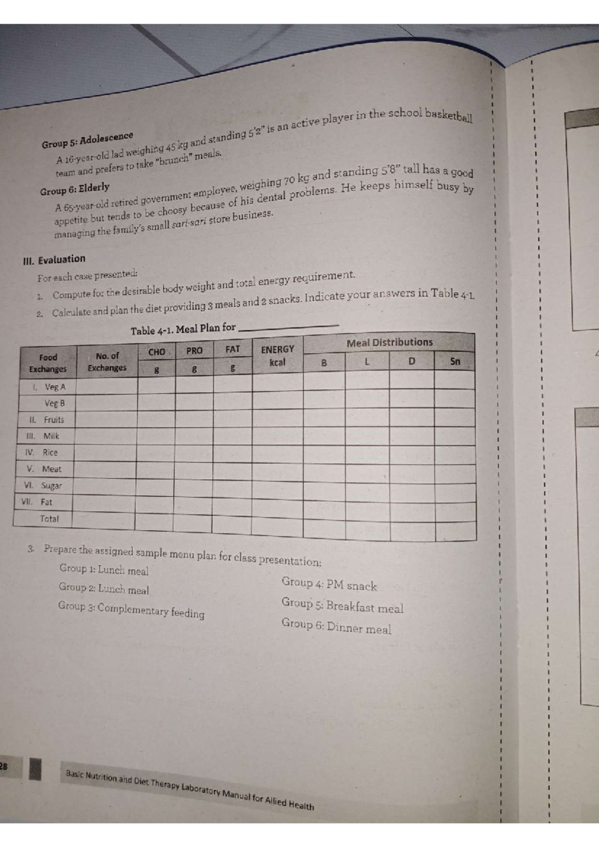 Nutrition Case Study: Meal Planning & Energy Requirements (1000011023 ...