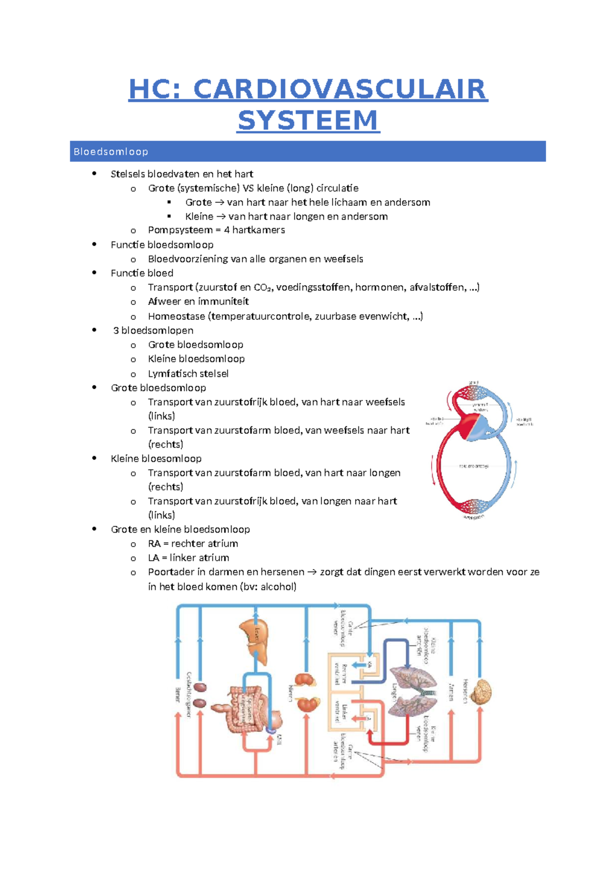 HC Cardiovasculair systeem - HC: CARDIOVASCULAIR SYSTEEM Bloedsomloop ...