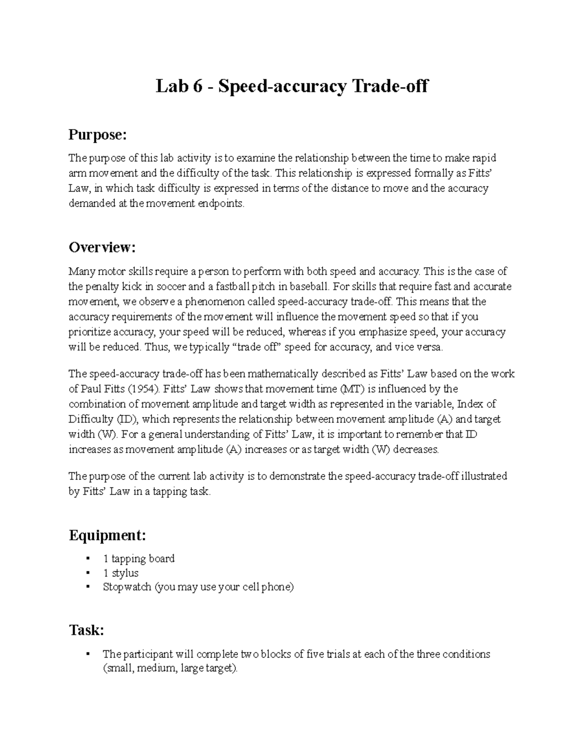 Lab06 Speed-Accuracy Trade-Off Group 4 - Lab 6 - Speed-accuracy Trade ...