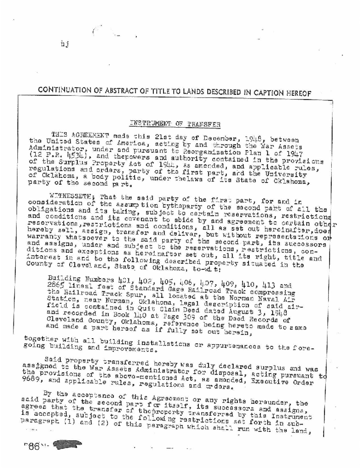 NJ Abstract of Title Continuation for University of Oklahoma Property ...