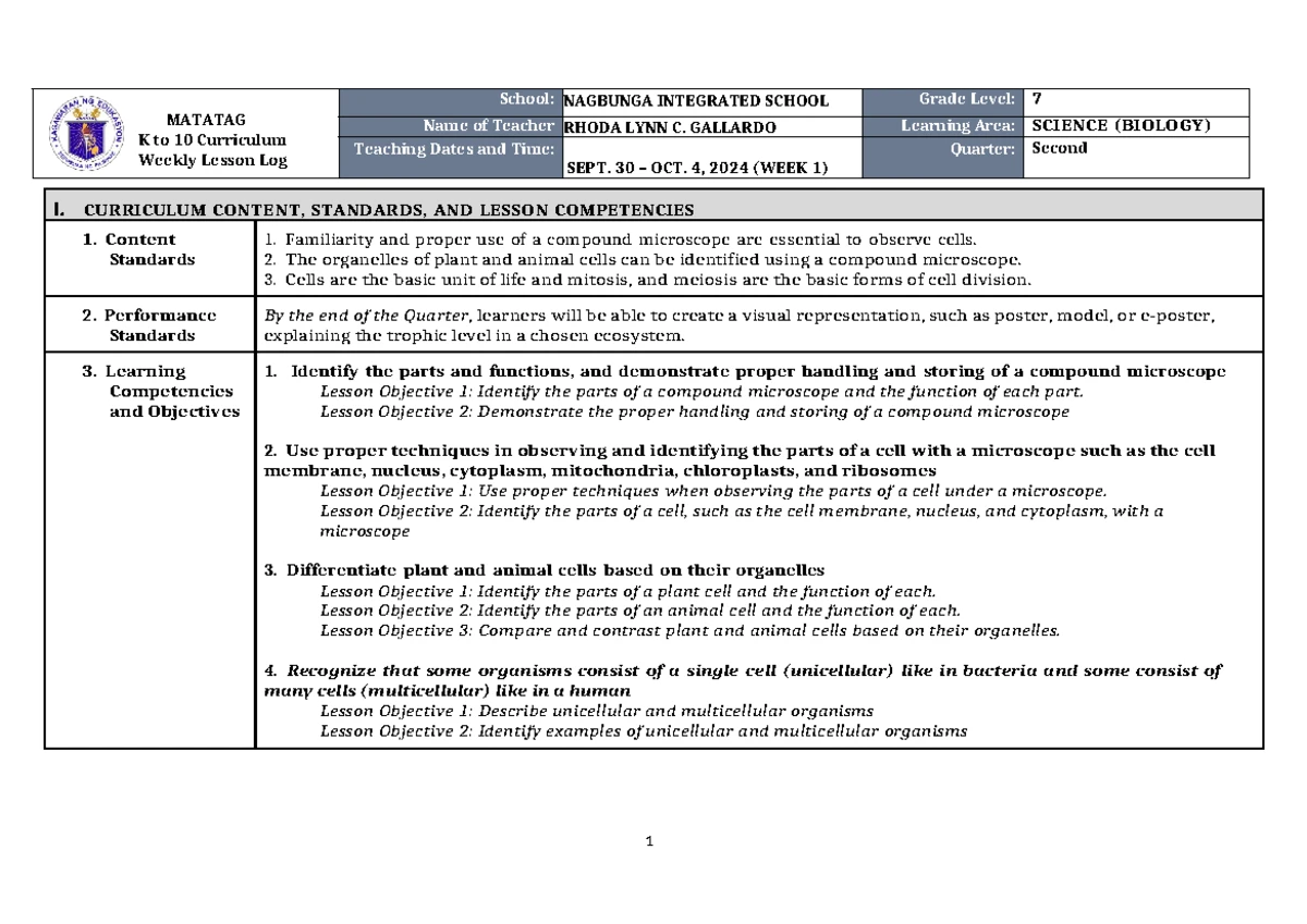 **DLL Matatag Science 7 Q1 Week 8 Lesson Plan on Solubility** - Studocu